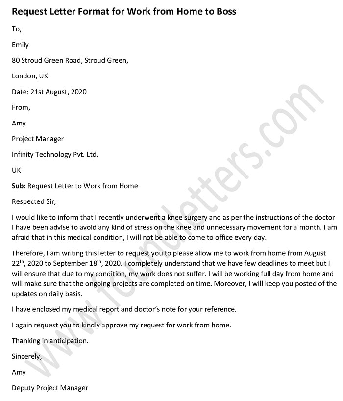 Work From Home Request Letter Format To Boss